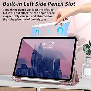 Kenke New iPad Pro 11 Inch Case 4th/3rd/2nd/1st Generation 2022/2021/2020/2018 Support 2nd Pencil Charge with Built-in Left Side Pencil Holder, Hard Frosted Back Cover & Colored Edge (Pink)