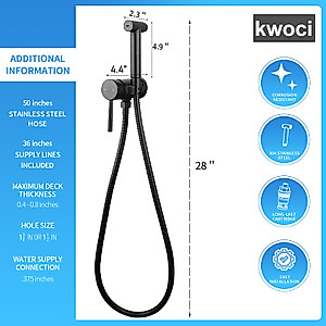 KWOCI Matte Black Handheld Bidet Sprayer for Toilet Warm Water Mounted on the Bathroom Vanity，Stainless Steel Hot and Cold Bidet Sprayer with Brass Mixing Valve for Feminine Hygiene、 Pet shower