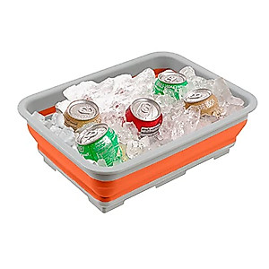 Collapsible Ice Bucket - 10-Liter Portable Outdoor Multi-Use Basin, Dish Tub, and Storage Basket for Camping and Tailgating by Wakeman (Orange)