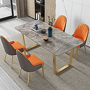 LAKIQ Modern Rectangle Dining Table Sintered Stone Small Apartment Kitchen Dining Room Table with Double Pedestal-Table Only (Gray, 55.1" L x 31.5" W x 29.5" H)