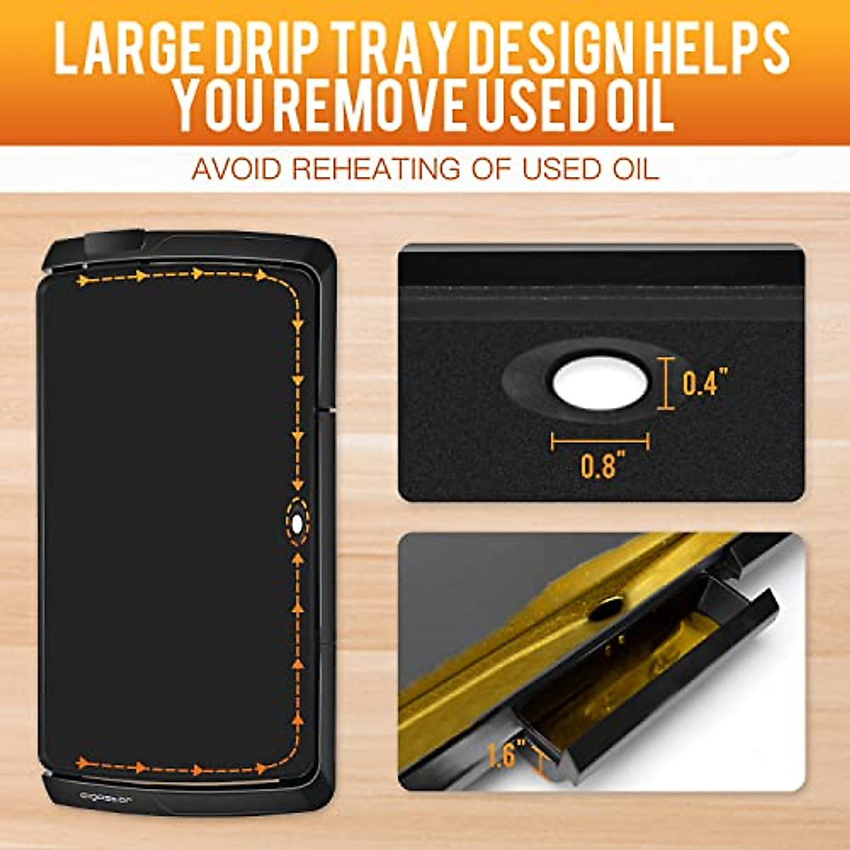 Aigostar Electric Griddle Nonstick 1500W Pancake Griddle 8-Serving Electric Indoor Grill 5-Level Control with Adjustable Temperature & Oil Drip Tray for Easy Cleaning, 20” x 10” Family-Sized, Black