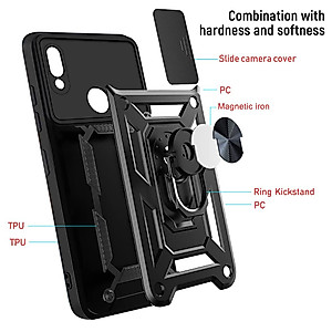 Kukoufey Compatible with Huawei Y6 2019 Bracket Shell,with Slide Camera Lens Cover Compatible with Huawei Y6s 2019 JAT-LX3 JAT-L29 JAT-LX1 JAT-L41 / Y6 2019 MRD-LX1 MRD-LX3 MRD-LX1N/F Case Blue