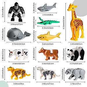 Aoriher 16 Pcs Zoo Animals Building Blocks Jungle Model Figures Set with Orangutan Panda Shark Giraffe Panda Building Bricks for Adults City Animal Building Bricks Figures Compatible with Major Block