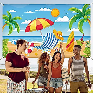 Summer Beach Backdrop for Hawaiian Party Decorations Pool Surfboard Banner for Hawaiian Themed Birthday Baby Shower Party Supplies Photography Background Photo Booth