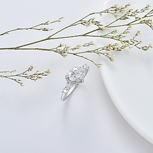 BEBEWO 1-2/5 ct.tw. Heart Cut Halo Moissanite Engagement Ring for Women in 925 Sterling Silver/10k Gold/14k Gold/18k Gold, Free Engraving Name Ring (White, Customize)