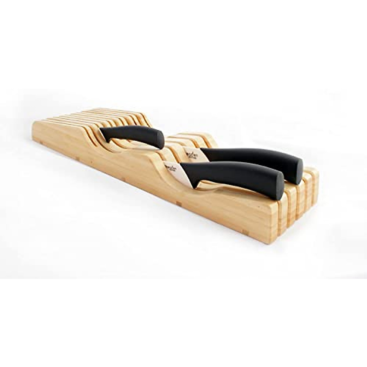 Shenzhen Knives Large In-Drawer Knife Block: 11 Slot (Holds 10-12 Knives) Empty Bamboo Wooden Knife Holder for Kitchen Drawers