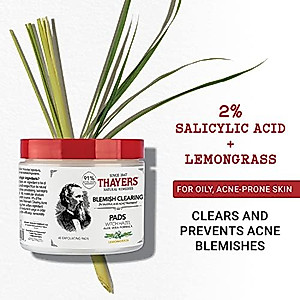 THAYERS Blemish Clearing Acne Pads, Salicylic Acid Acne Treatment for Face, Pore Reducing, Exfoliating, and Soothing Skincare, Witch Hazel Toner Pads, 60 Ct (2 Pack)