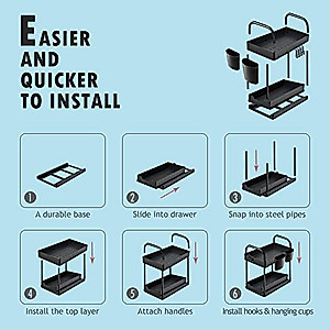 Under Sink Organizers and Storage, Sliding Cabinet Basket Organizer 2 Tier Under Sink Storage Bathroom Trays, Multipurpose Slide Out Bathroom Organizer Countertop, Under Kitchen Bathroom Sink Rack