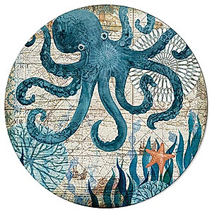 Watercolor Sea Octopus Kraken Area Rug Round Rugs 3ft, Ocean Animal Collection Area Runner Circle Rug (Non-Slip) Carpets Kids Living Room Bedroom Indoor Outdoor Nursery Rugs Décor
