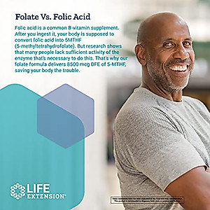 Life Extension High Potency Optimized Folate, 8500 mcg - L-Methylfolate For Brain & Heart Health - Active Form of 5-MTHF Supplement - Gluten-Free, Non-GMO, Vegetarian - 30 Count