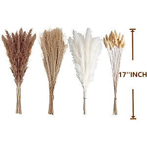 100 PCS Small Boho Pampas Grass, 17" Naturally Dried Pompas, Pampas Grass Decor for Wedding , Boho Party Decorations, Table Decor（Brown and White）