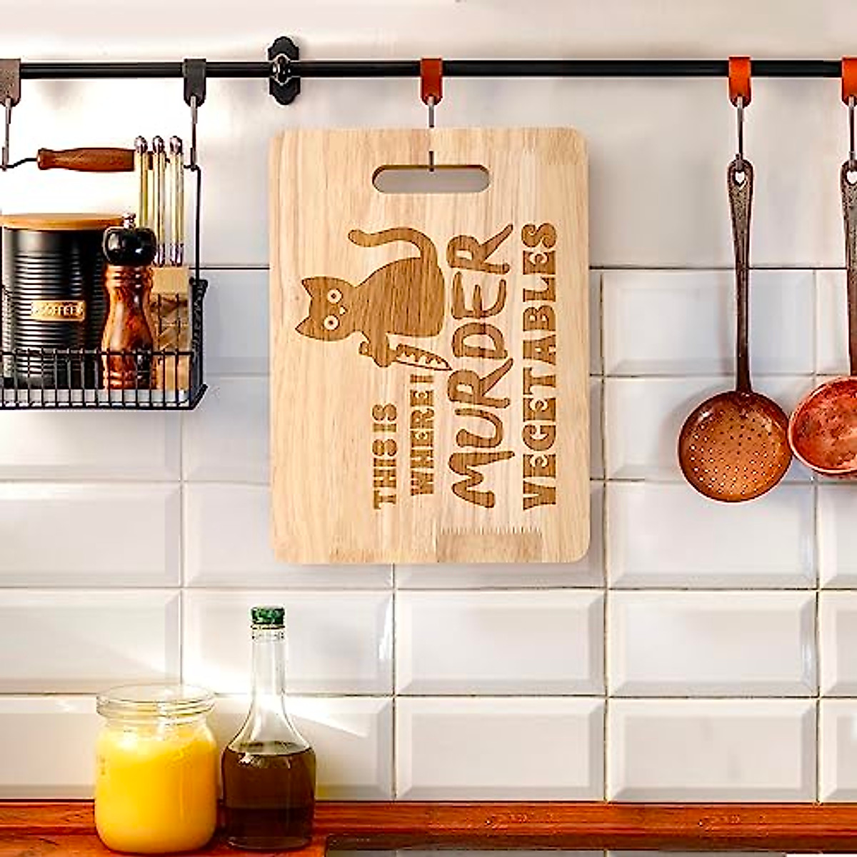 Zingoetrie Funny Black Cat Cutting Board This Is Where I Murder Vegetable Wooden Food Serving Tray Dethawing Engraved Vegan Knife Kitchen Wedding Gift Kitten Lover Dietitian Women Halloween Home Decor