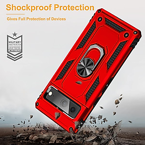 Muntinfe for Google Pixel 7 Case with Tempered Glass Screen Protector [2 Pack], Military-Grade Armor Shockproof Protective Phone Case Cover with Ring Magnetic Kickstand for Pixel 7, Red