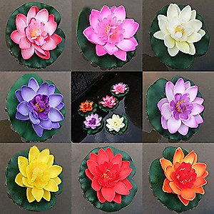 Artificial Floating Foam Lotus Flower with Water Lilys Pad Ornanments, Lifelikes Fake Lotus Flowers for Patio Pond Pool Fish Tank Aquarium Home Garden Wedding Party Special Event Decoration Milk Whi