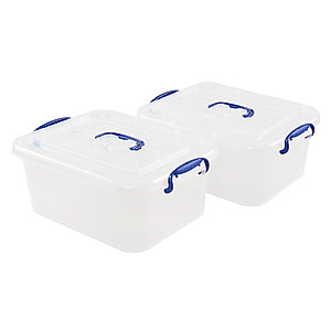 Asking 8 L Clear Storage Latch Box with Handle, 2-Pack Plastic Storage Boxes