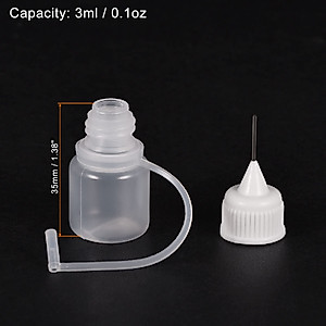 MECCANIXITY Needle Tip Bottle Precision Plastic Applicator with White Cap for DIY, Cleaning, Repair, Liquids, 3ml, 20 Pack