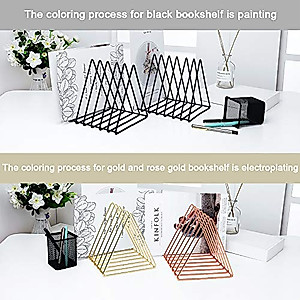 Urban Deco Triangle Desk Organizers Metal Wire Magazine Holder 7 Sections Decorative File Folder Organizer Vinyl Record Storage Office For Desk - Gold Magazine File Holder - Pack of 2