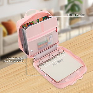GXaryFulin Zipper Binder with Shoulder Strap & Handle, 3 O-Ring Binder for Office & School Supplies, Pink