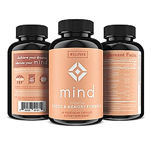 Mind Brain Supplement - Natural Formula to Boost Focus & Memory with Lion's Mane, Ginkgo Biloba, and L-Theanine for Long Term Brain Support - 60 Ct by WellPath