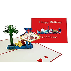 iGifts And Cards Unique Happy Birthday Red Cover Las Vegas 3D Pop Up Greeting Card - Fun, Congratulations, Celebration, Feliz Cumpleaños, Best Friend, Cute, Sin City, Famous, Unique
