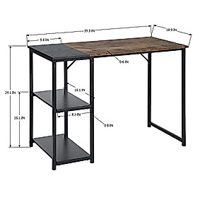 Homy Casa Inc Black Brown Wood Top Contemporary Writing Table with 2 Storage Shelves for Home Office Study Computer Desk, L39.3 x W18.9 x H29.1