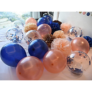 Navy Blue Rose Gold Balloons Navy Blue Rose Gold Bridal Shower Decorations/Gender Reveal/Navy Blue Birthday Decorations/Wedding/Navy Peach Baby Shower Decorations