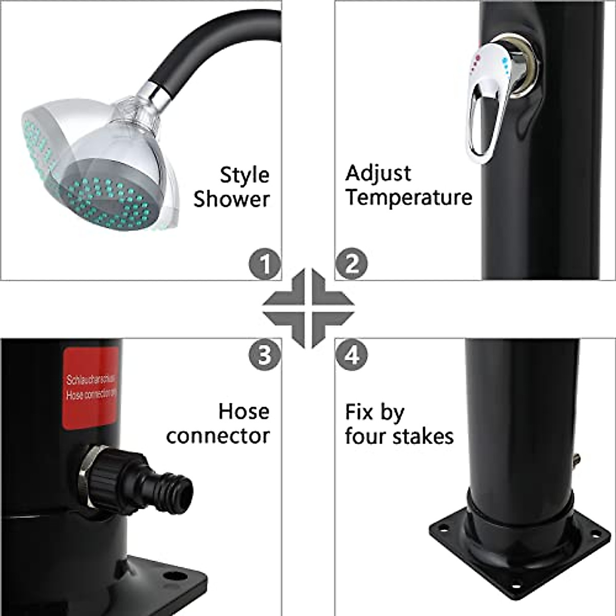 VINGLI 7FT Solar Heated Shower, Pool Solar Shower Kit with Shower Head for Outdoor Backyard Poolside Beach Pool Spa,Black