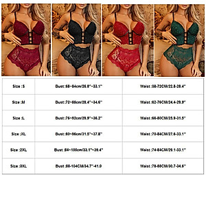 Aniywn Women Sexy Push Up Lace Bra and High Waist Panty Set Women Bralette Lingerie 2 Piece Outfits Babydoll Bodysuit Black