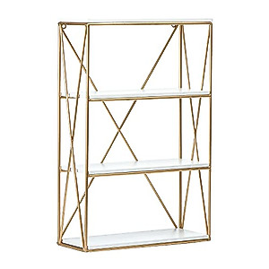 Main + Mesa Wood and Gold Rectangle Wall Shelf