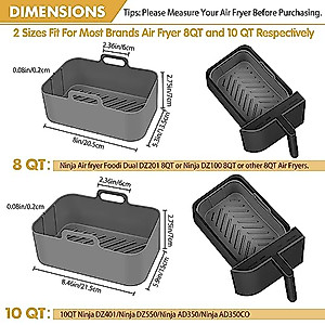 8 QT Air Fryer Silicone Liners Rectangular for Ninja Foodi Dual Reusable Silicone Airfryer Liner Rectangle Silicone Air Fryer Oven Basket (8 * 5.3 inch（8 QT）, DZ201 - Black)
