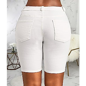 Jdkmera Women's Ripped Denim Shorts High Waisted Folded Hem Summer Casual Stretchy Short Jeans