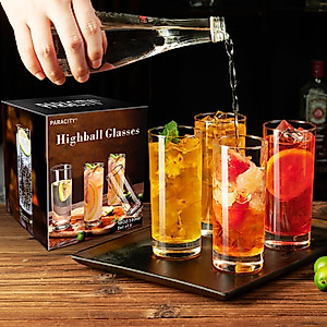 PARACITY Highball Glasses Set of 4, Drinking Glasses 10 Oz, Clear Glass Cups, Tall Tumbler Water Glasses, Glassware Set for Cocktail, Coffee, Mojitos