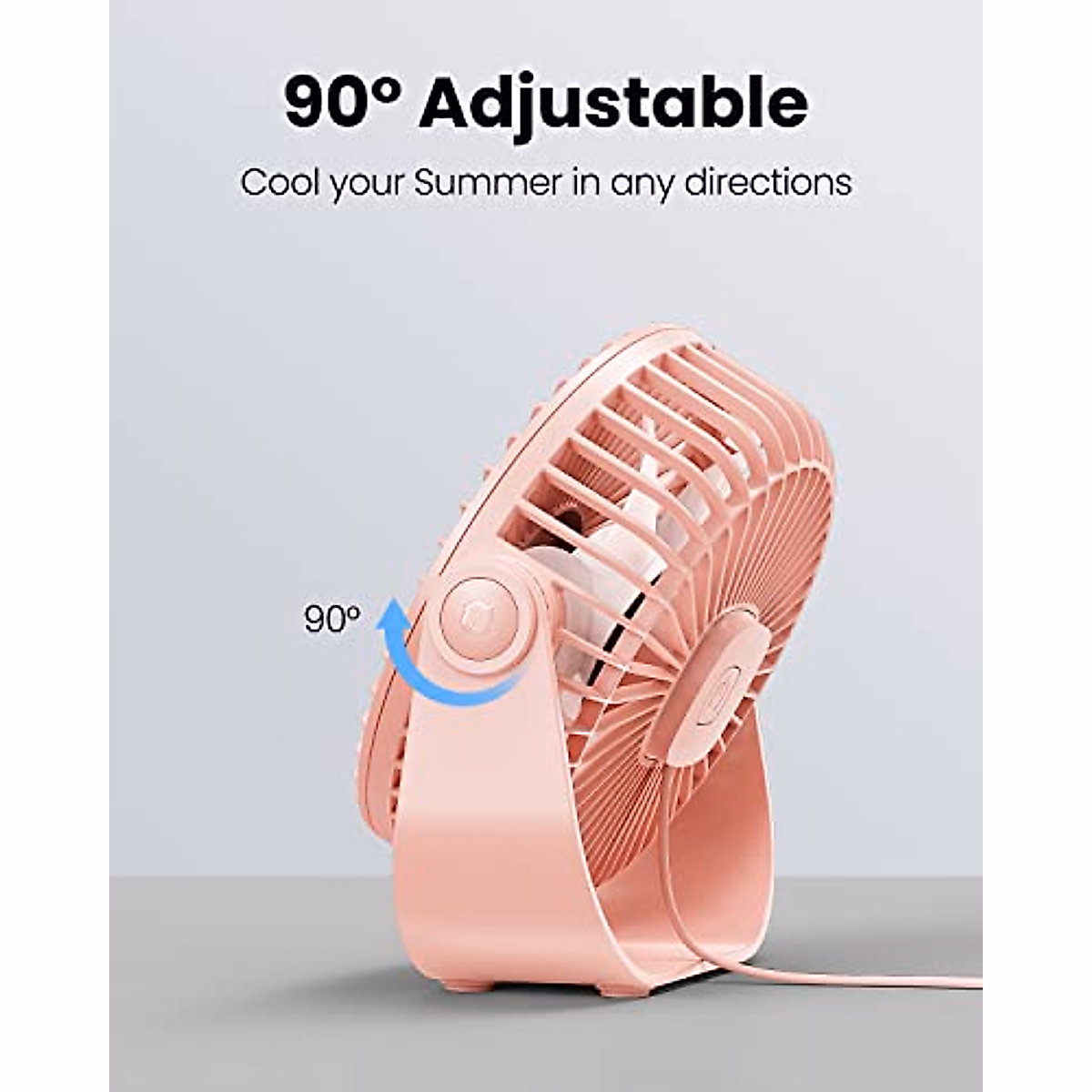 Gaiatop USB Desk Fan, 3 Speeds Portable Small Fan with Strong Airflow, 5.5 Inch Quiet Table Fan, 90° Rotate Personal Cooling Fan For Bedroom Home Office Desktop Travel (Pink)