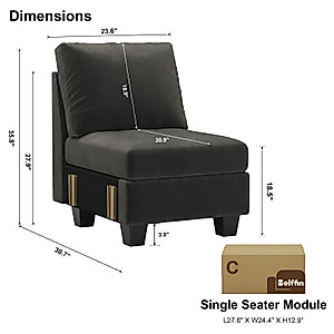 Belffin Velvet Single Seat Module for Modular Sectional Sofa Couch Accent Armless Sofa Couch Chair Modern Fabric Grey
