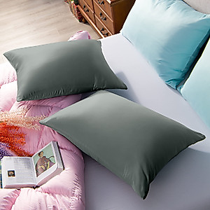 NTBAY Zippered Satin Pillow Cases for Hair and Skin, Luxury Standard Hidden Zipper Pillowcases Set of 2, 20x26 Inches, Dark Grey