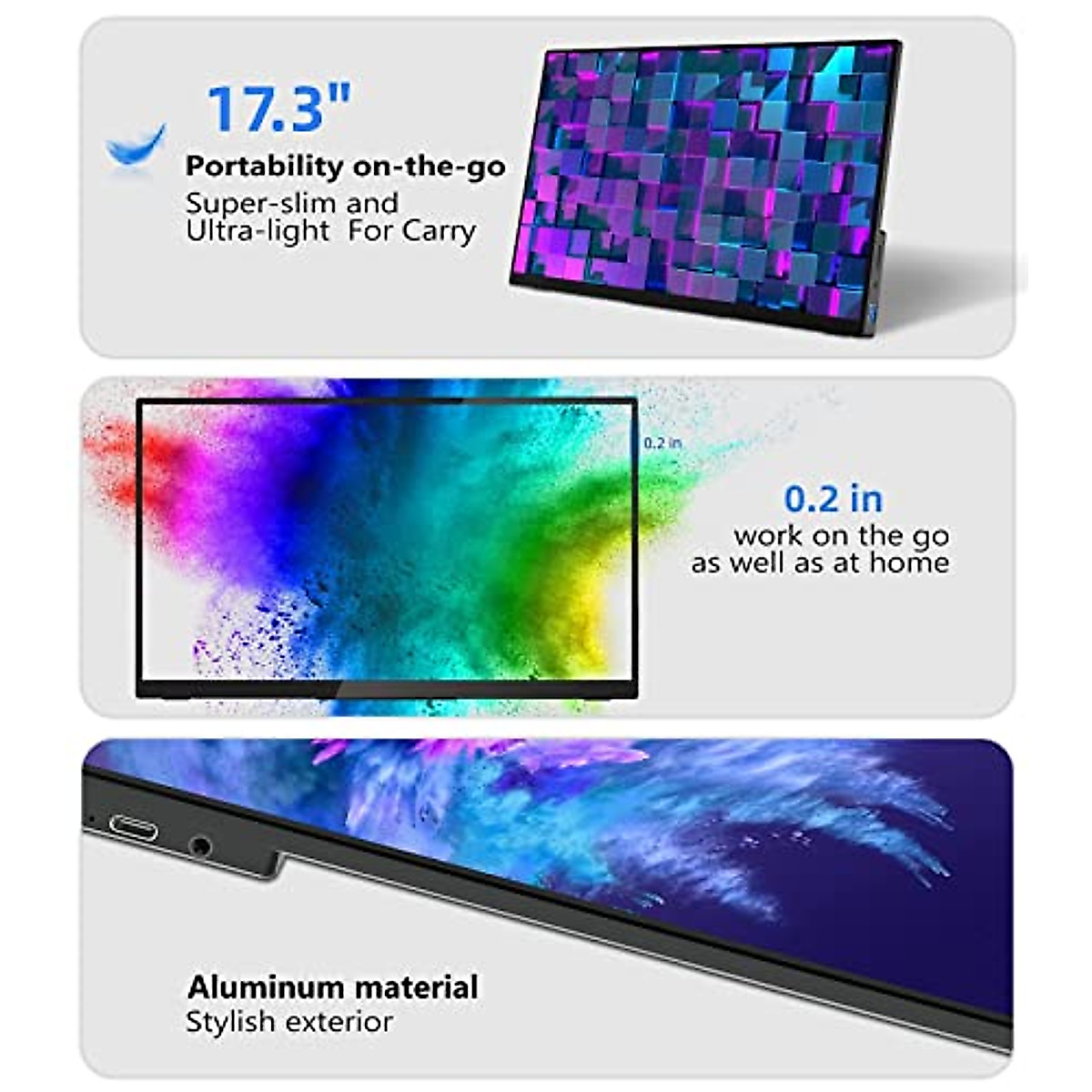 Portable Monitor 17.3" Laptop Screen Extender with Premium Built-in Stand, 1080P FHD HDR Eye Care USB-C Second Monitor for Laptop, IPS HDMI Computer Display for Phone, PC, PS/4/5, Xbox, Switch