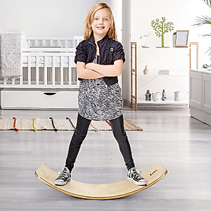 Goplus Wobble Board, 35Inch Wooden Balance Board for Kids & Adults Support 660LBS, Toddler Open-Ended Learning Toy Yoga Curvy Rocker Board for Balance Training, Home Exercise (15.5 INCH Width)