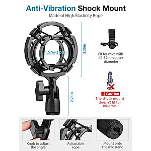 InnoGear Desktop Microphone Stand, Mic Stand Desk Table with Weighted Base Shock Mount Mic Clip 3/8" to 5/8" Adapter Adjustable Height for Hyper X QuadCast Fifine K669B AT2020 Shure SM58 PGA48