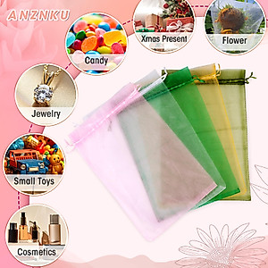 ANZNKU 50 Pack White Organza Bags 8x12 inch Mesh Bags Drawstring Large Goody Bags Gift Bags for Jewelry Candy Wedding Christmas Party Favor