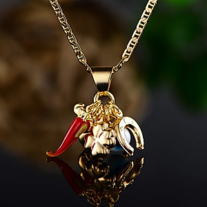 Barzel 18K Gold Plated Luck Charms Necklace With Mariner Chain – Made In Brazil (24 Inches)