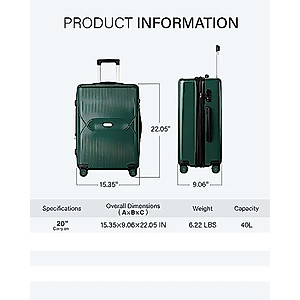 Zitahli Carry on Luggage, Expandable Luggage Suitcase, PC Hard Case Luggage with TSA Lock Spinner Wheels YKK Zippers, 20in (Green)