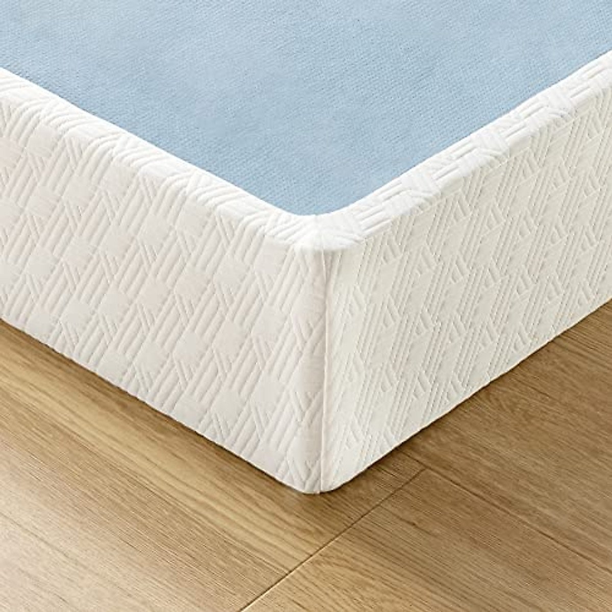 MELLOW 7.5 Inch Metal Box Spring Mattress Foundation with Wood Slats and Fabric Cover, Queen, White