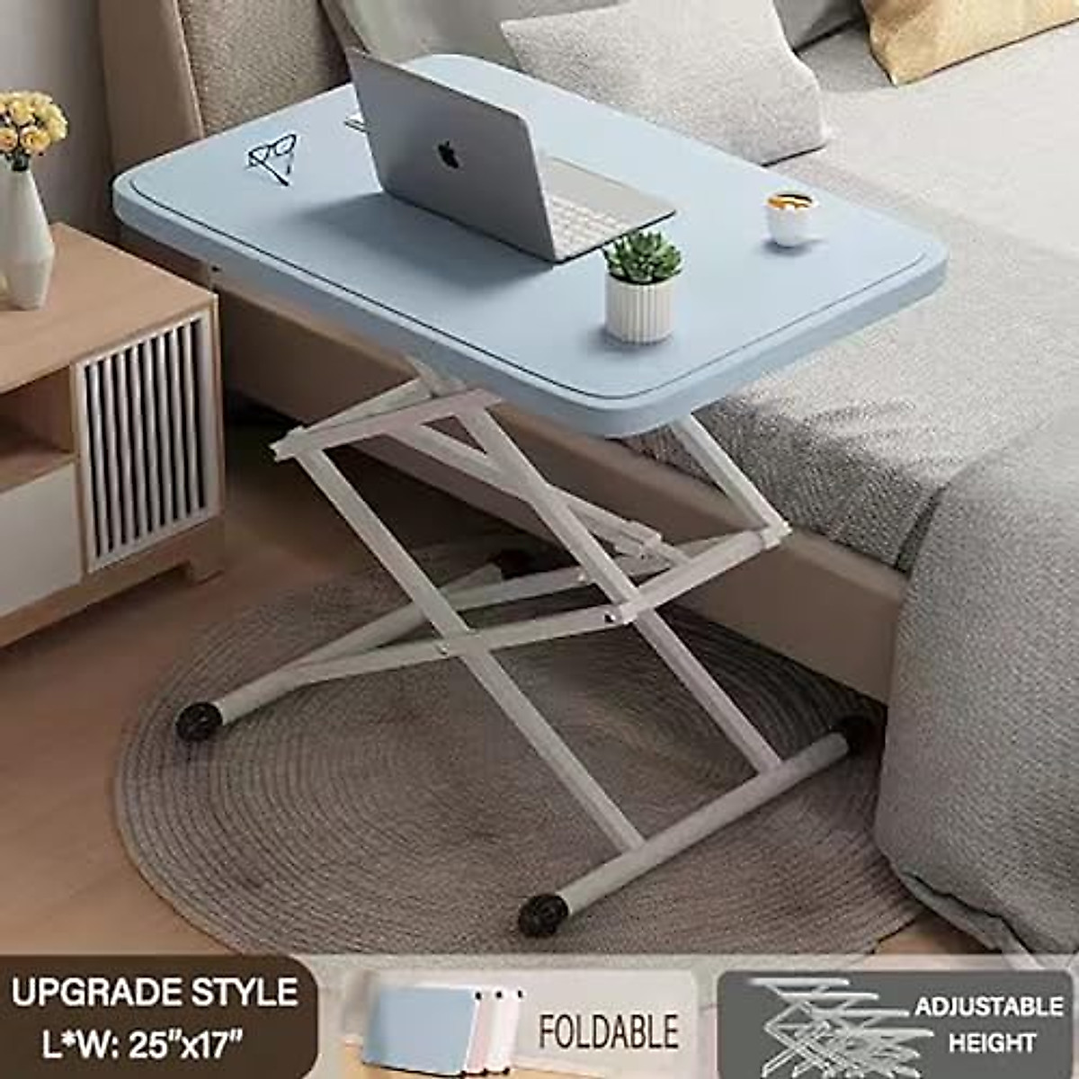 Delitem 25x17 inch Height Adjustable Desk/Table Surface Riser, 17" Wide Tabletop Multi-Height Desk Converter, Monitor Laptop Platform Work Station/Panic Table (Blue)