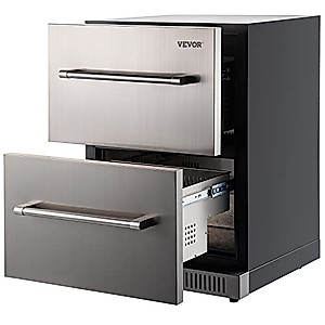vevor 24" Undercounter Built-in Refrigerator, 5.12 Cu.ft. Double Drawer Indoor/Outdoor Beverage Fridge with Embraco compressor,32-50°F Cooling Range, Ventilated Cooling for Home and Commercial Use