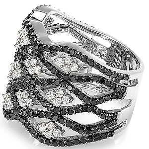 Dazzlingrock Collection 2.00 Carat (ctw) Round Black & White Diamond Wavy Marquise Shape Cluster Cocktail Right Hand Ring 2 CT for Women | 18K White Gold, Size 8.5