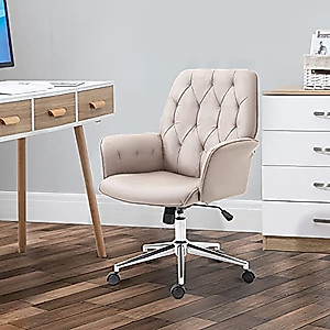 Vinsetto Modern Mid-Back Tufted Microfiber Home Office Desk Chair with Adjustable Height, Swivel Adjustable Task Chair with Padded Armrests, Light Grey