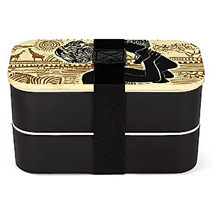 African Black Woman Bento Lunch Box Leak-Proof Bento Box Food Containers with 2 Compartments for Offce Work Picnic Black-Style
