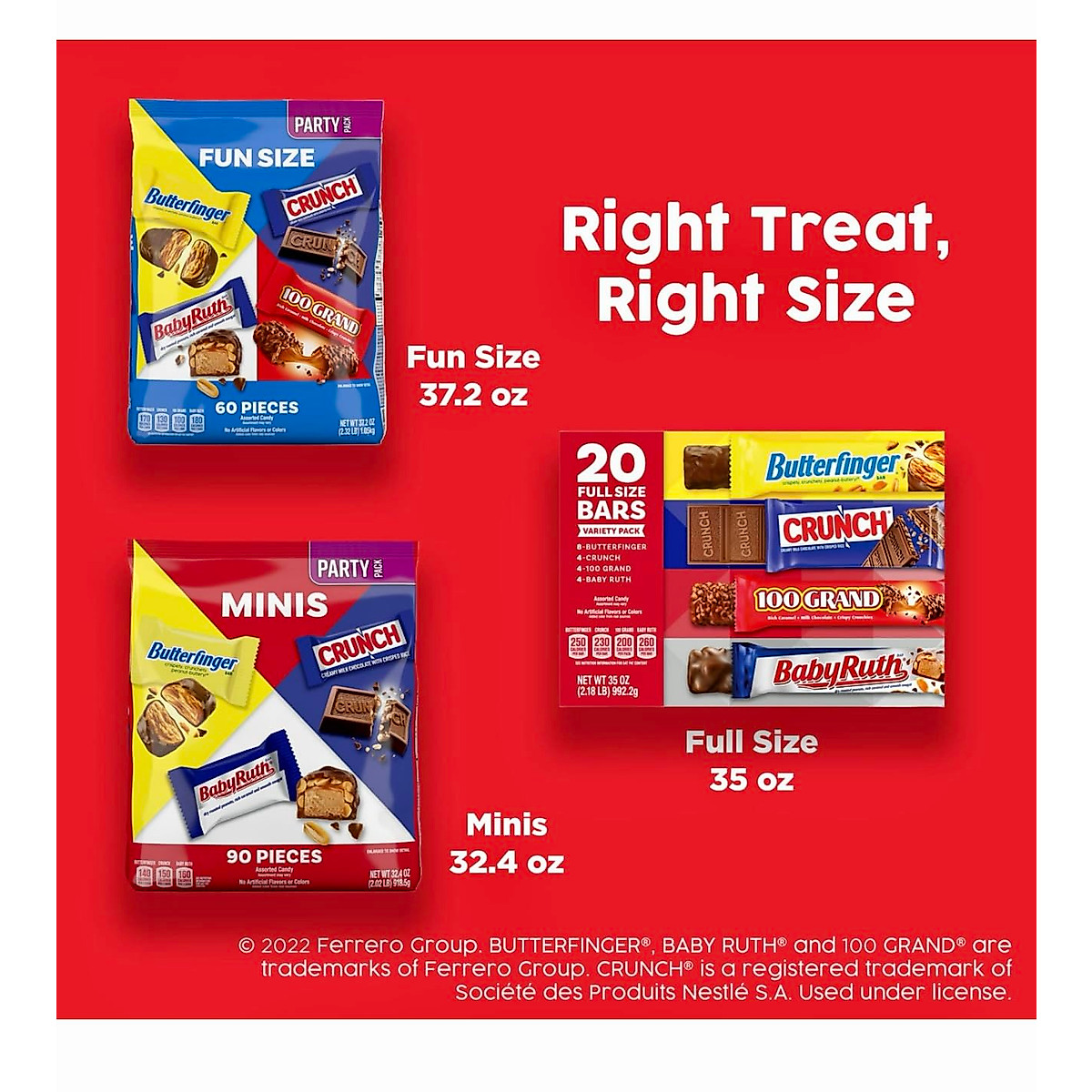 Butterfinger, CRUNCH and Baby Ruth, Mini Size Bars (200 ct) + XALEZ TM Gift Box