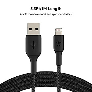 Belkin BoostCharge Braided Lightning Cable - 3.3ft/1M - MFi Certified Apple iPhone Charger USB to Lightning Cable - iPhone Cable - iPhone Charger Cord - Apple Phone Charger - Black