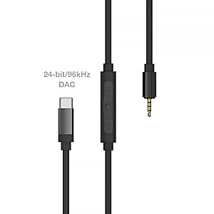 Koss Utility Cord USB-C Cable, Works Utility Series System, in-Line Microphone and Remote, Built-in 24-bit/96kHz DAC, Black
